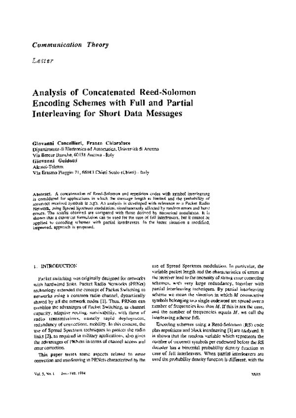 (PDF) Letter: Analysis of concatenated reed-solomon encoding schemes with full and partial ...