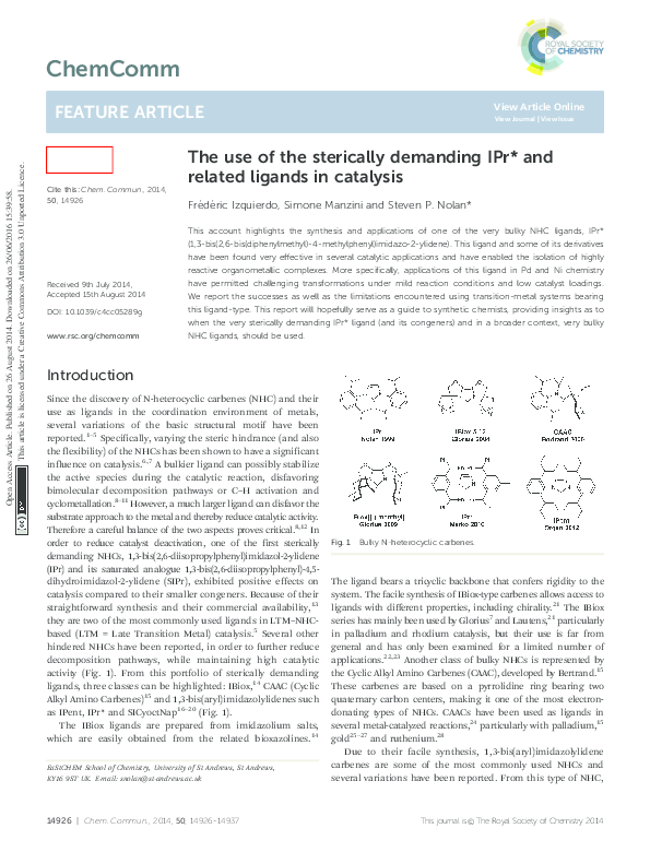 (PDF) The use of the sterically demanding IPr* and related ligands in ...