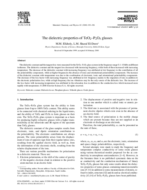 (PDF) The dielectric properties of TeO2–P2O5 glasses