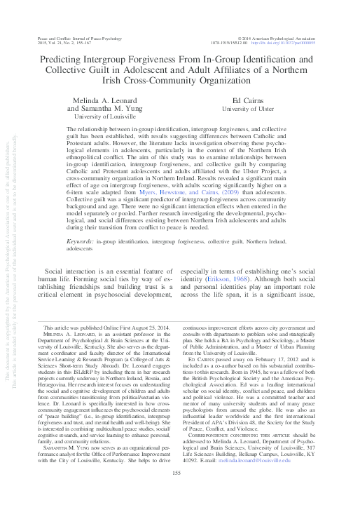 (PDF) Predicting Intergroup Forgiveness From In-Group Identification ...