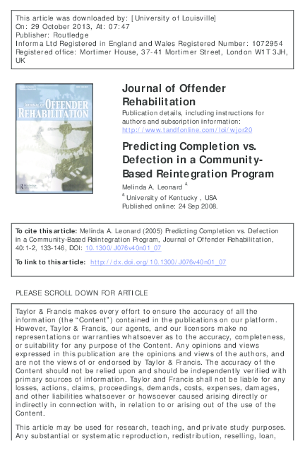 (PDF) Predicting Completion vs. Defection in a Community-Based ...