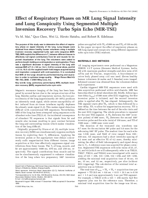 (PDF) Effect of respiratory phases on MR lung signal intensity and lung ...
