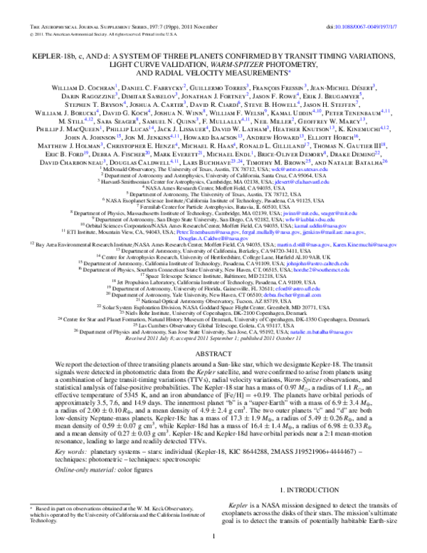 (PDF) KEPLER-18b, c, AND d: A SYSTEM OF THREE PLANETS CONFIRMED BY ...