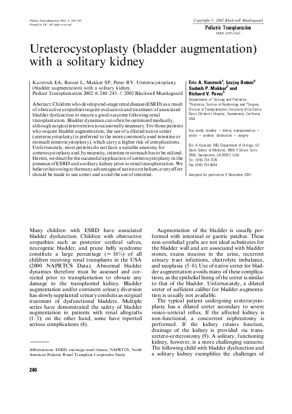 (PDF) Ureterocystoplasty (bladder augmentation) with a solitary kidney