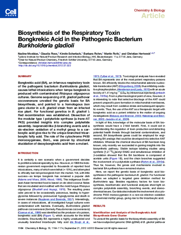 (PDF) Biosynthesis of the Respiratory Toxin Bongkrekic Acid in the ...