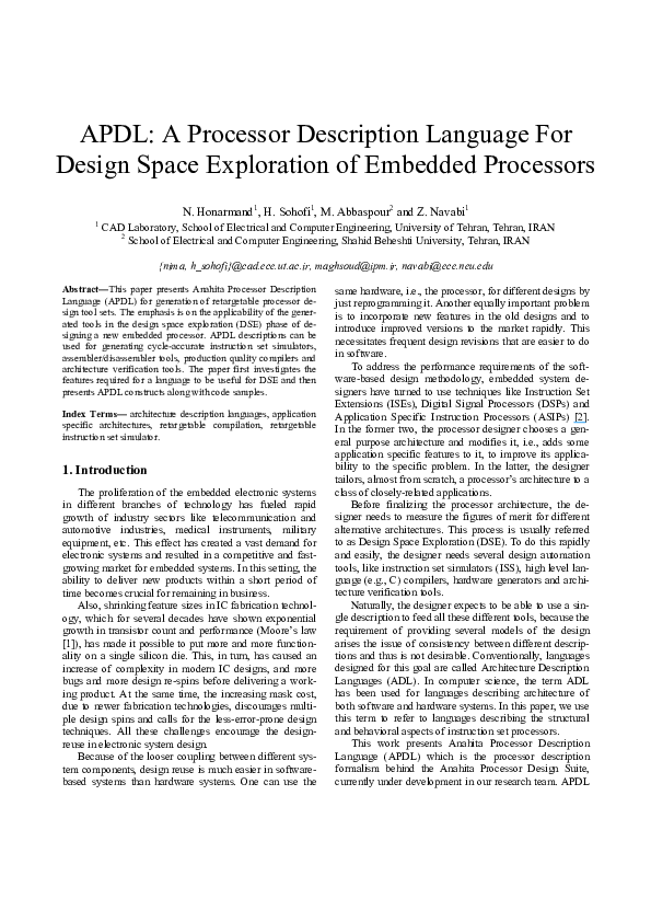 Pdf Apdl A Processor Description Language For Design Space Exploration Of Embedded Processors