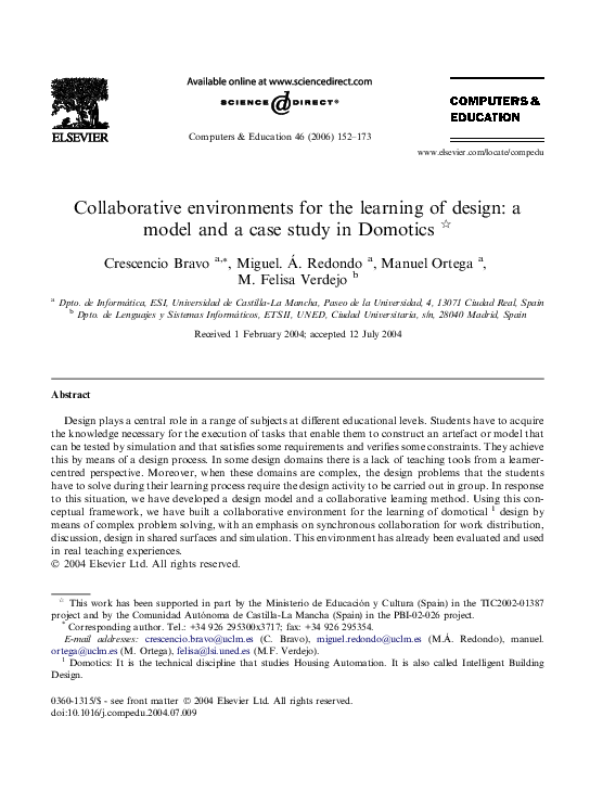 (PDF) Collaborative environments for the learning of design: a model and a case study in Domotics