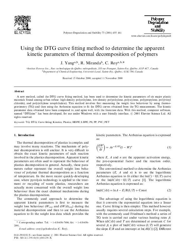 (PDF) Using the DTG curve fitting method to determine the apparent ...