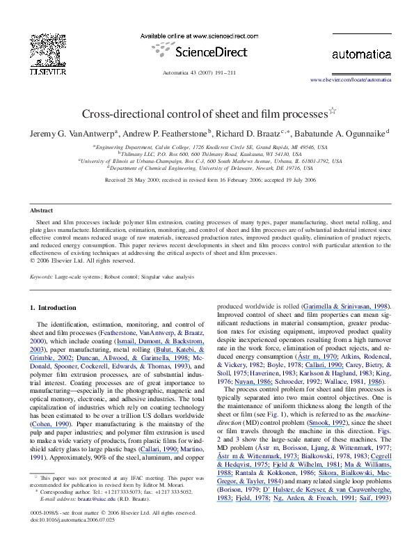 (PDF) Cross-directional control of sheet and film processes
