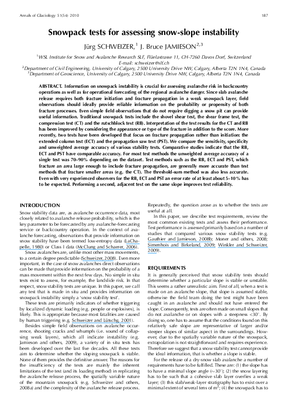 (PDF) Snowpack tests for assessing snow-slope instability
