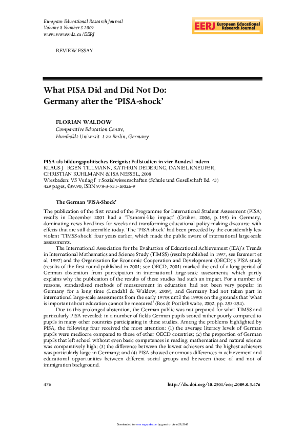 (PDF) REVIEW ESSAY. What PISA Did and Did Not Do: Germany after the ...