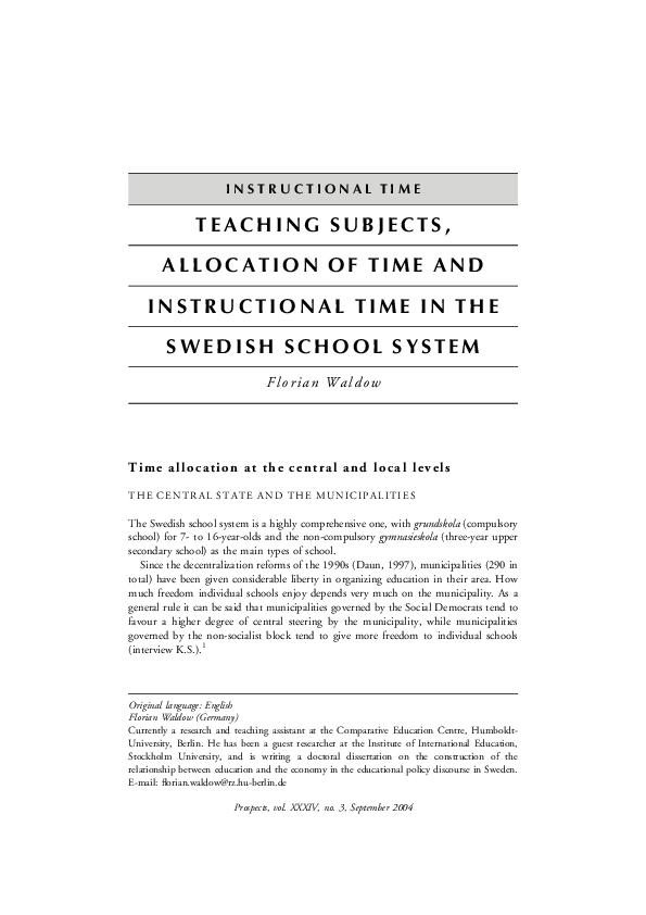 (PDF) Teaching Subjects, Allocation of Time and Instructional Time in ...