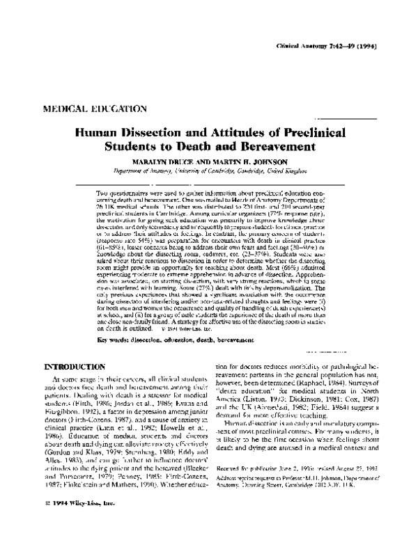 (PDF) Human dissection and attitudes of preclinical students to death ...