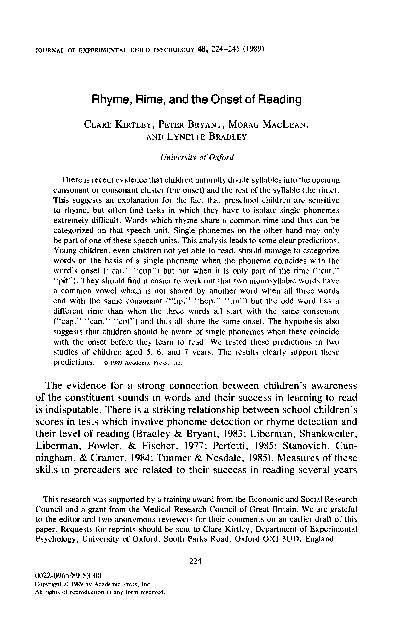 (PDF) Rhyme, rime, and the onset of reading