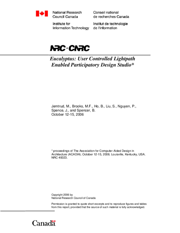 (PDF) Eucalyptus: User controlled lightpath enabled participatory design studio