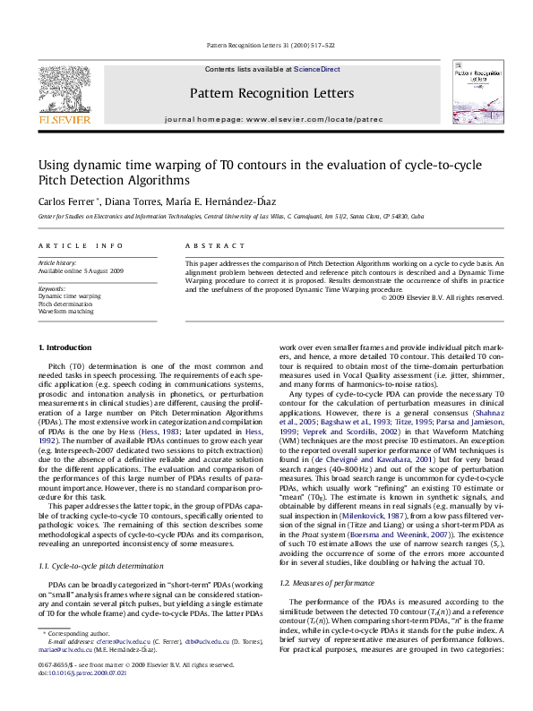 (PDF) Using dynamic time warping of T0 contours in the evaluation of cycle-to-cycle Pitch ...