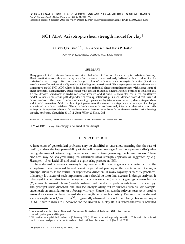 (PDF) NGI-ADP: Anisotropic shear strength model for clay