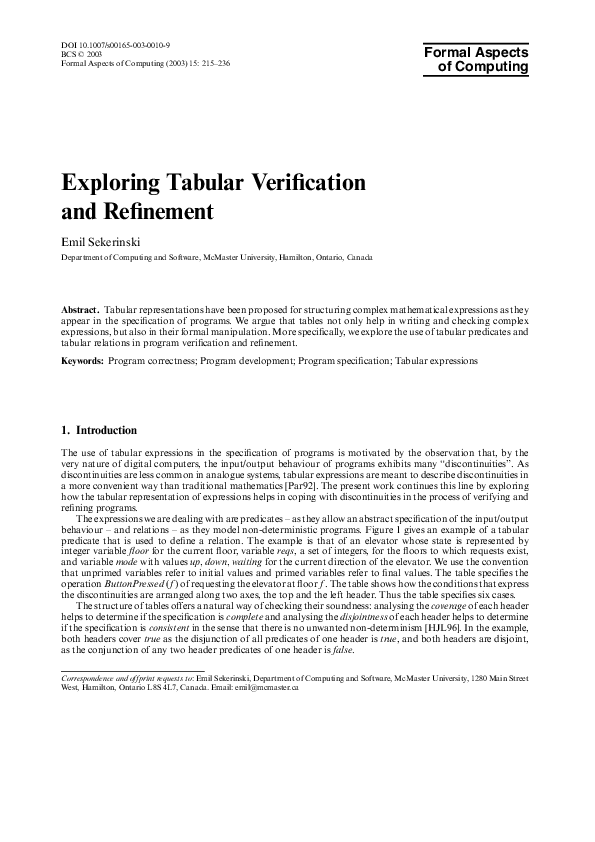 (PDF) Exploring Tabular Verification and Refinement