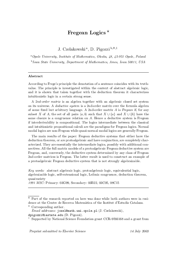 (PDF) Fregean logics