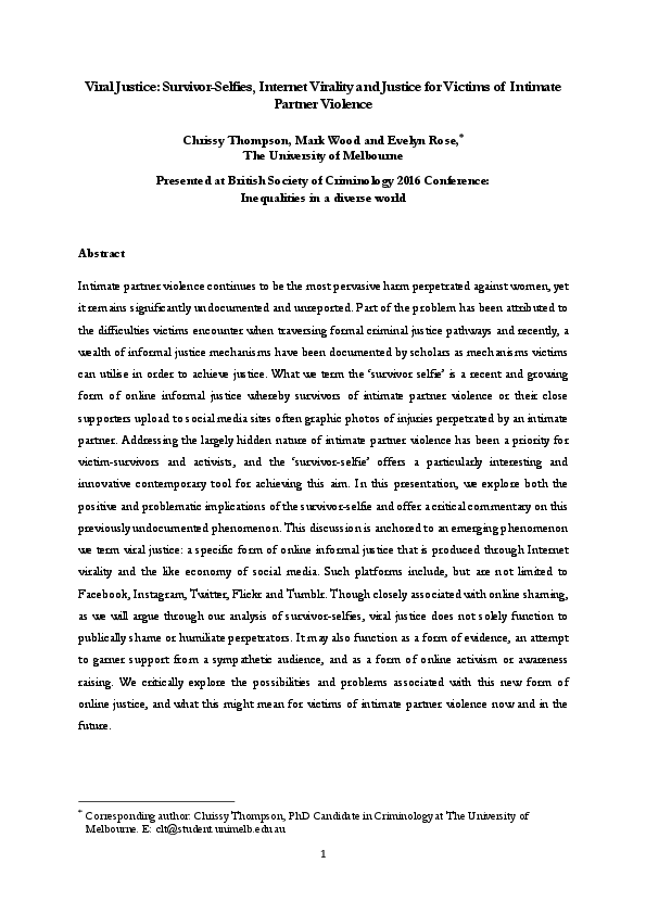(PDF) Viral Justice: Survivor-Selfies, Internet Virality and Justice ...