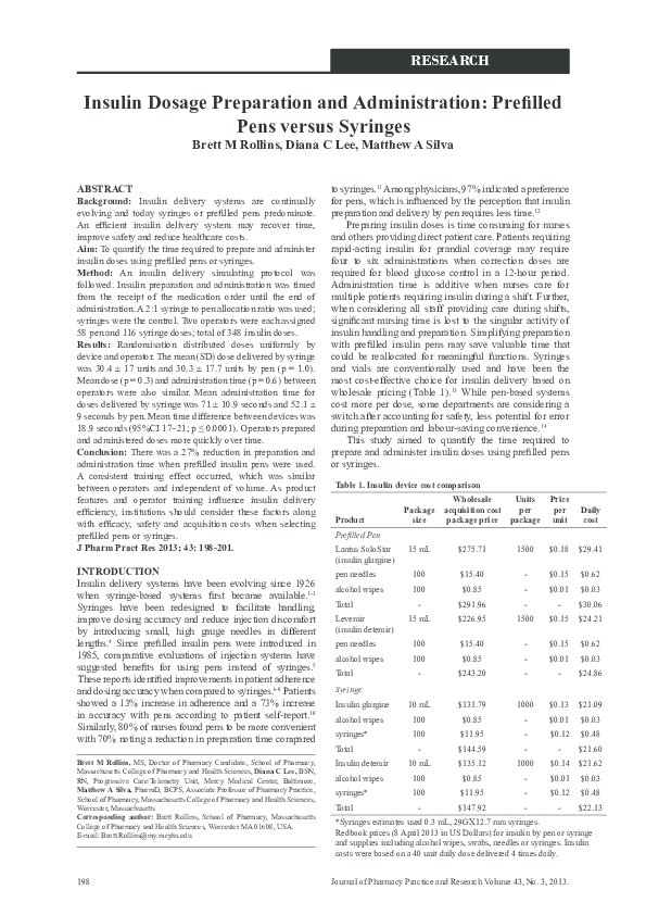 (PDF) Insulin Dosage Preparation and Administration: Prefilled Pens ...