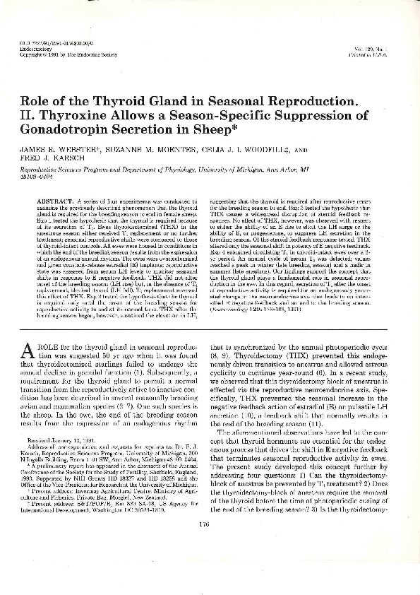 (PDF) Role of the Thyroid Gland in Seasonal Reproduction. II. Thyroxine ...