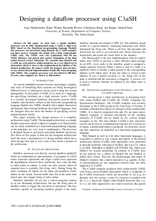 (PDF) Designing a dataflow processor using CλaSH