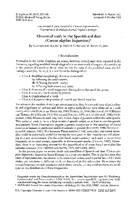 (PDF) Abnormal teeth in the Spanish red deer (Cervus elaphus hispanicus)