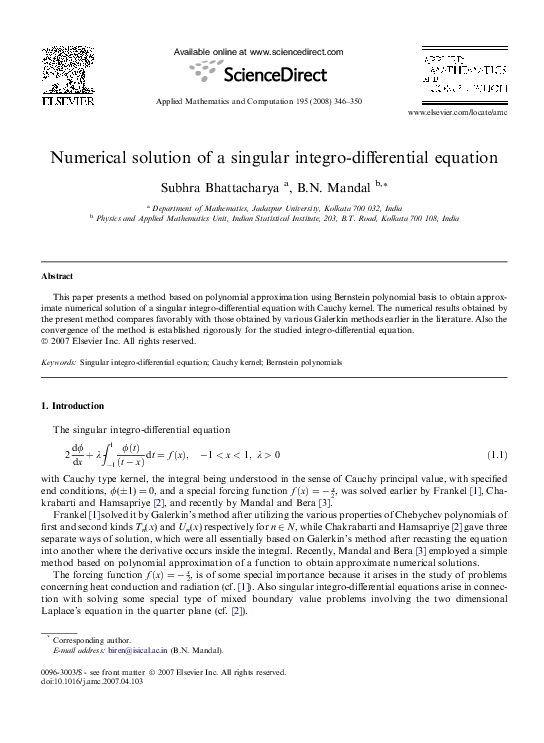 (PDF) Numerical solution of a singular integro-differential equation