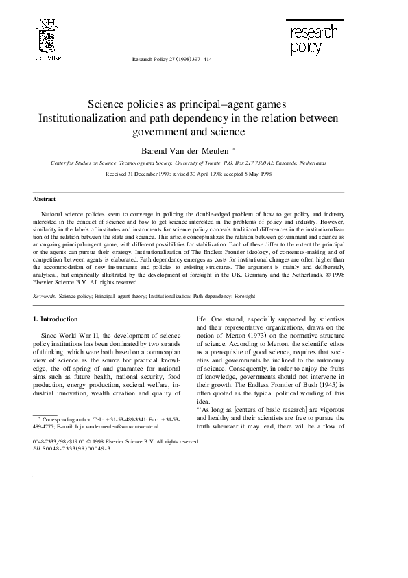 (PDF) Science policies as principal–agent games