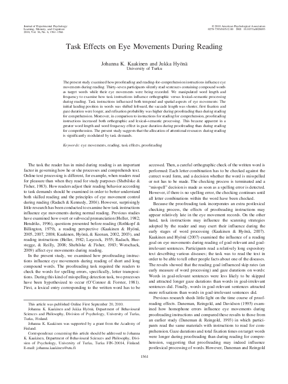 (PDF) Task effects on eye movements during reading