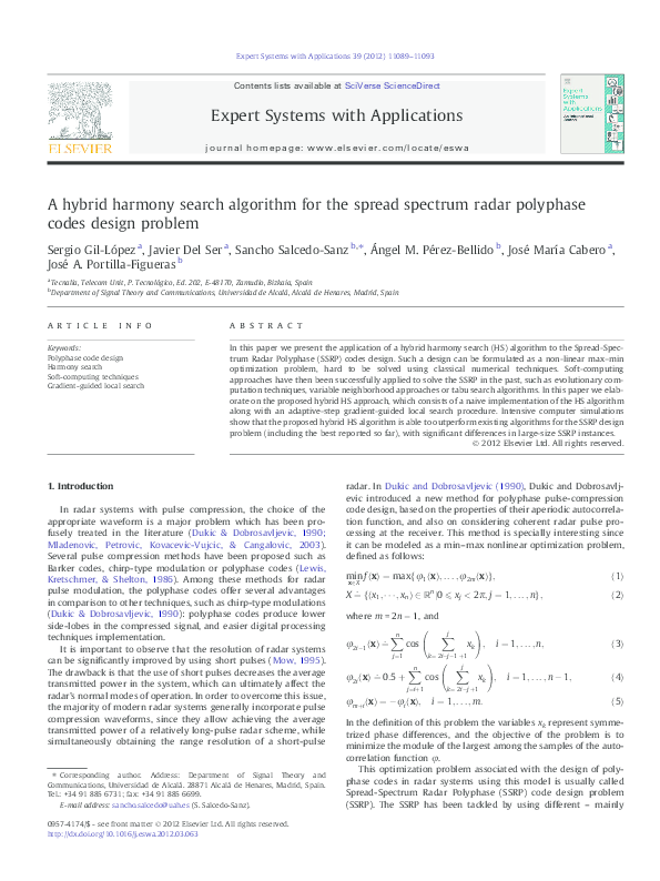 (PDF) A hybrid harmony search algorithm for the spread spectrum radar polyphase codes design problem