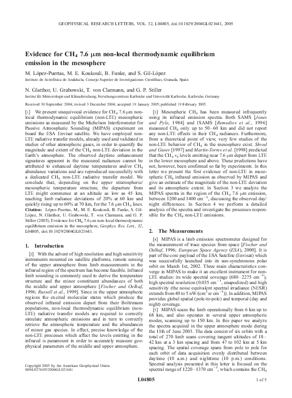 Pdf Evidence For Ch4 7 6 μm Non Local Thermodynamic Equilibrium