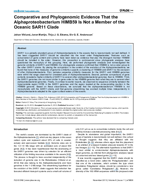 (PDF) Comparative and Phylogenomic Evidence That the ...
