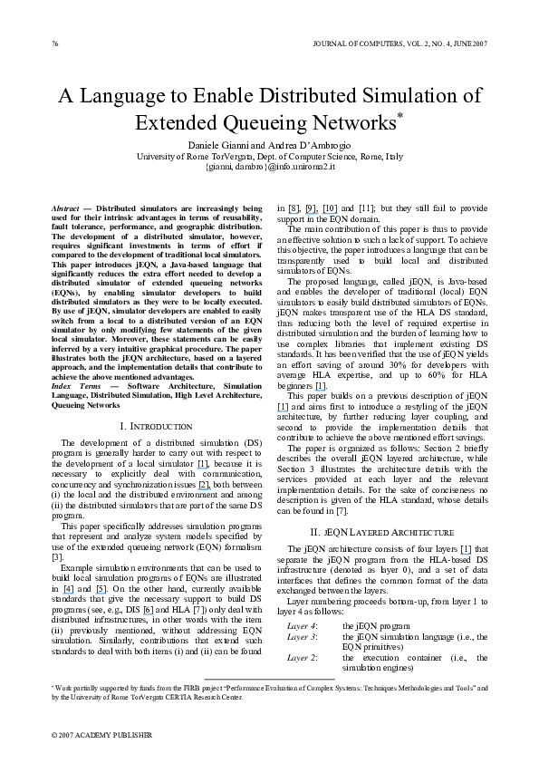 Pdf A Language To Enable Distributed Simulation Of Extended Queueing Networks