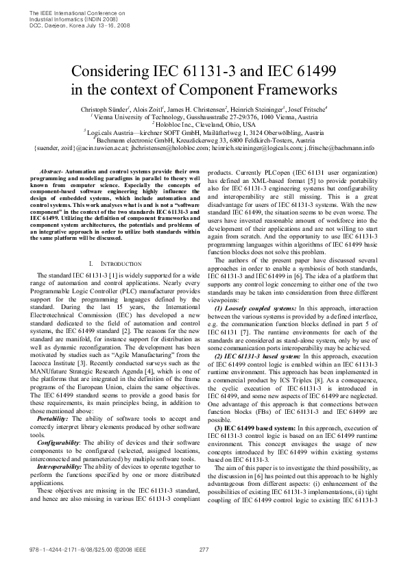(PDF) Considering IEC 61131-3 and IEC 61499 in the context of component frameworks
