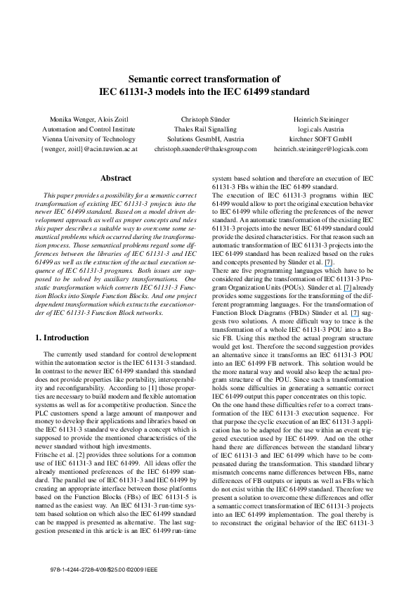 Pdf Semantic Correct Transformation Of Iec 61131 3 Models Into The Iec 61499 Standard