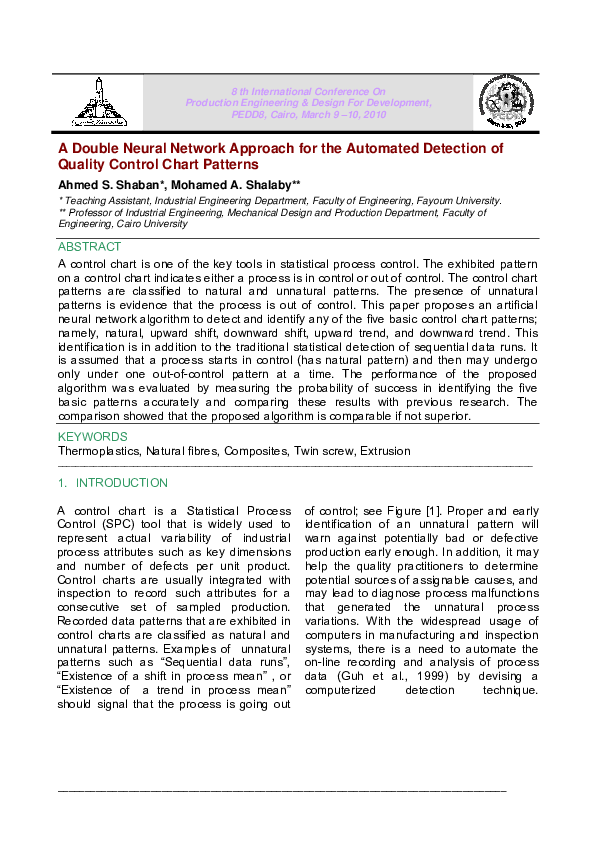 Pdf A Double Neural Network Approach For The Automated Detection Of Quality Control Chart Patterns