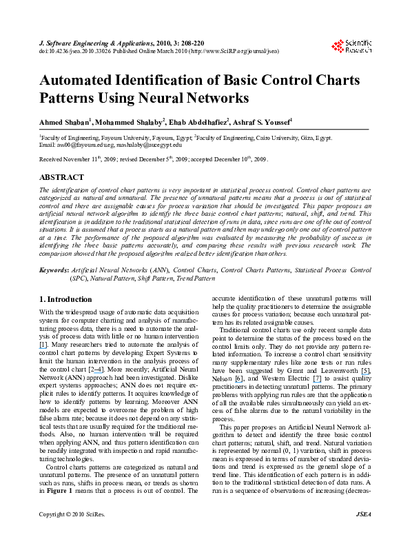 Pdf Automated Identification Of Basic Control Charts Patterns Using Neural Networks