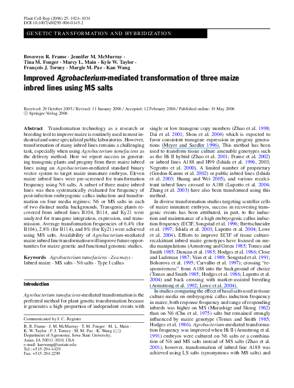 (PDF) An improved Agrobacterium-mediated transformation protocol for ...