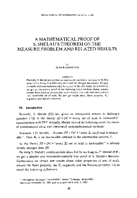 (PDF) A mathematical proof of S. Shelah’s theorem on the measure problem and related results