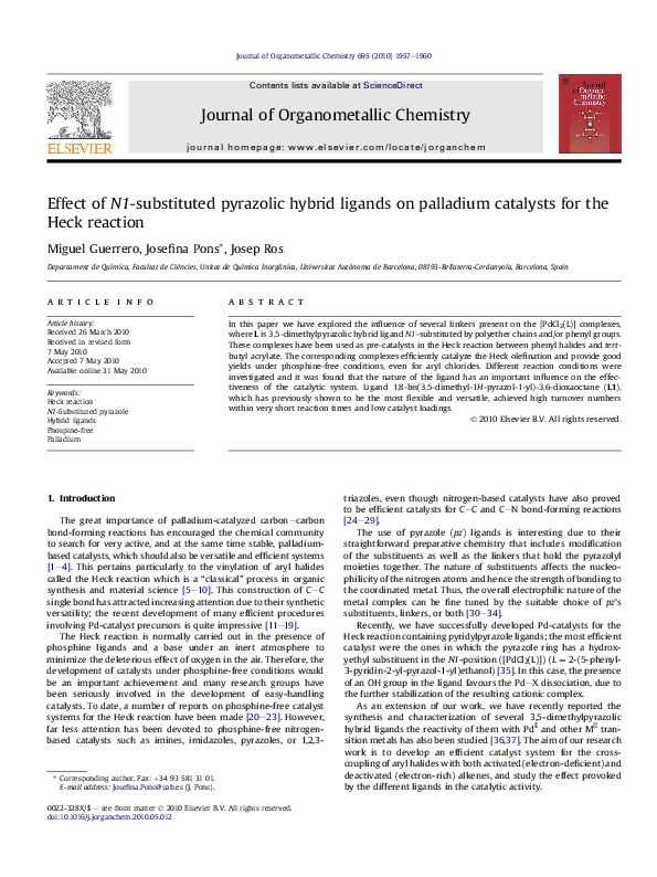 (PDF) Effect of N1-substituted pyrazolic hybrid ligands on palladium ...