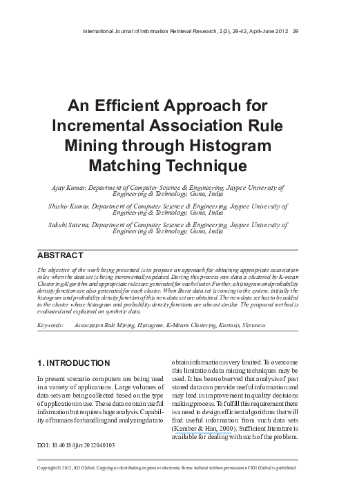 Pdf An Efficient Approach For Incremental Association Rule Mining Through Histogram Matching