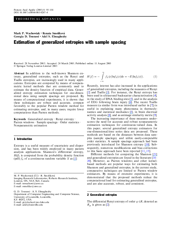 (PDF) Estimation of generalized entropies with sample spacing