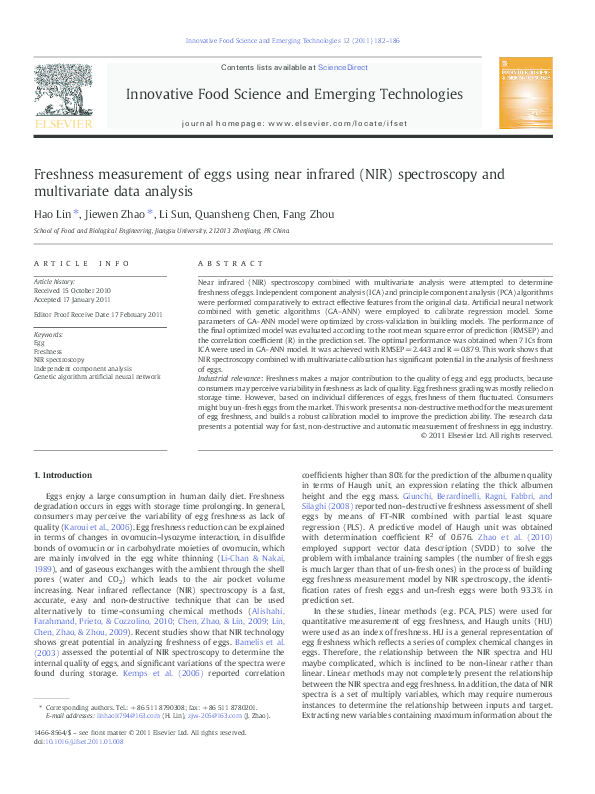 (PDF) Freshness measurement of eggs using near infrared (NIR) spectroscopy and multivariate data ...