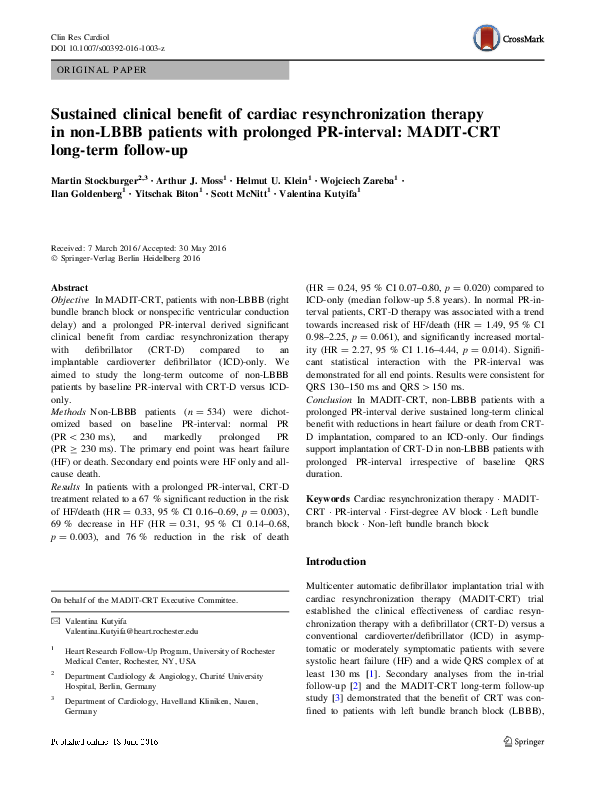 (PDF) Sustained clinical benefit of cardiac resynchronization therapy ...