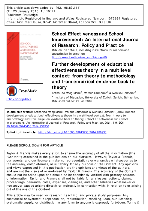 (PDF) Further development of educational effectiveness theory in a ...