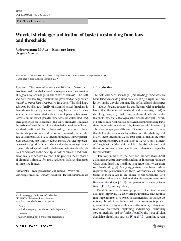 Pdf Wavelet Shrinkage Unification Of Basic Thresholding Functions