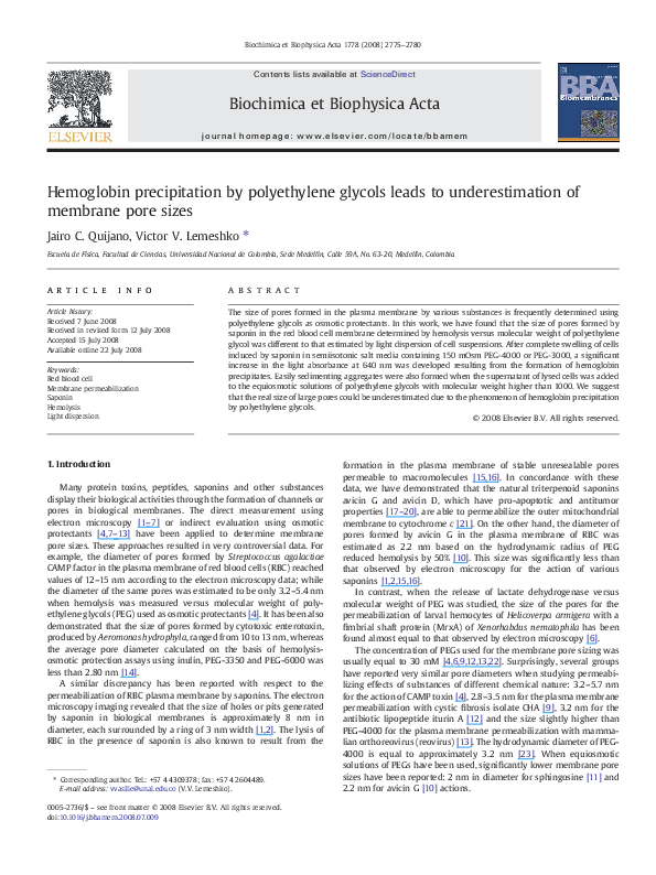 (PDF) Hemoglobin precipitation by polyethylene glycols leads to ...