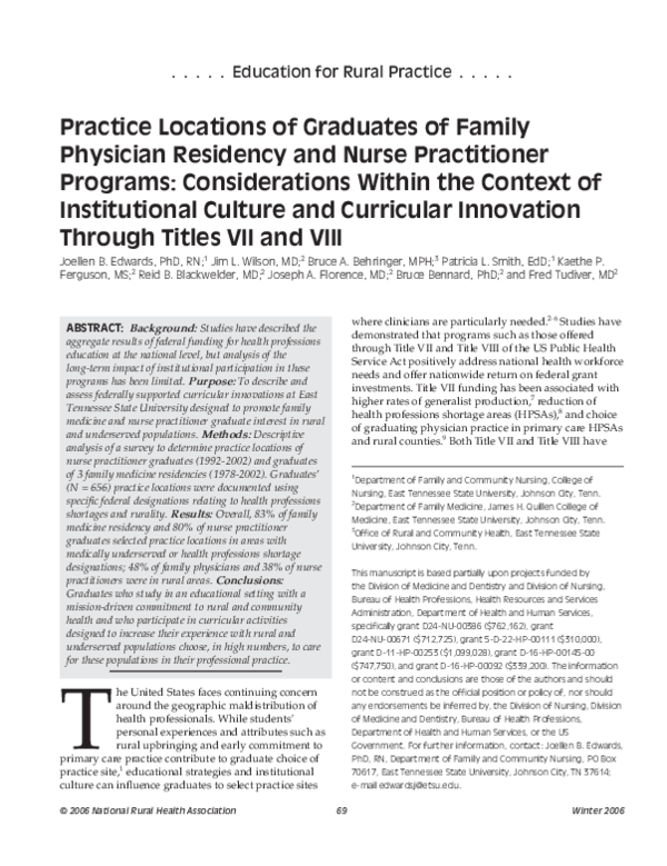 (PDF) Practice Locations of Graduates of Family Physician Residency and ...